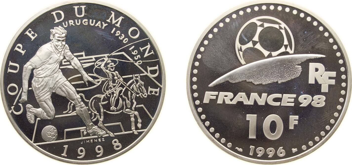 France Fifth Republic 1996 10 Francs (World Cup) Silver (.900) (100000 ...