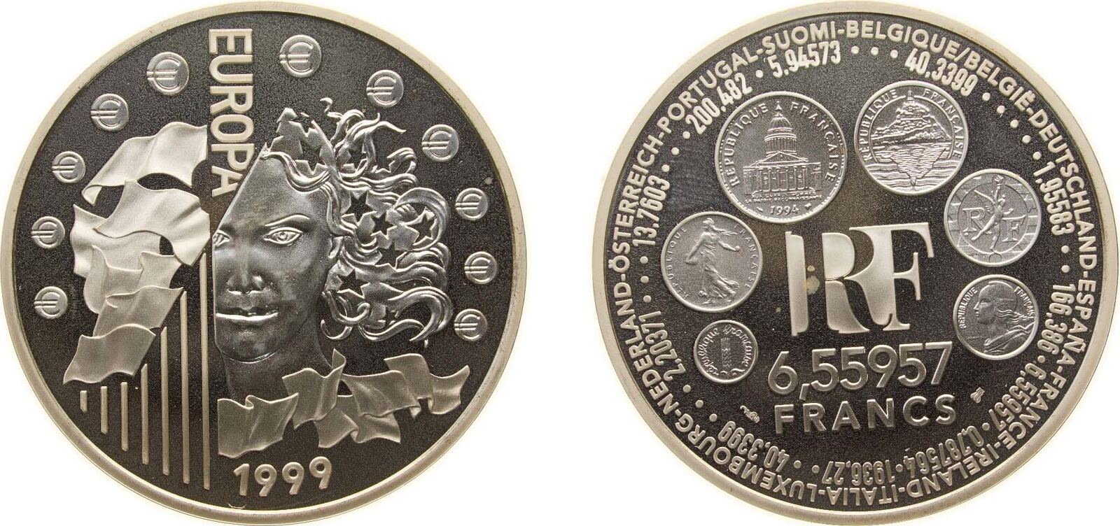 France Fifth Republic 1999 6,55957 Francs (Europa) Silver (.900) (25000 ...