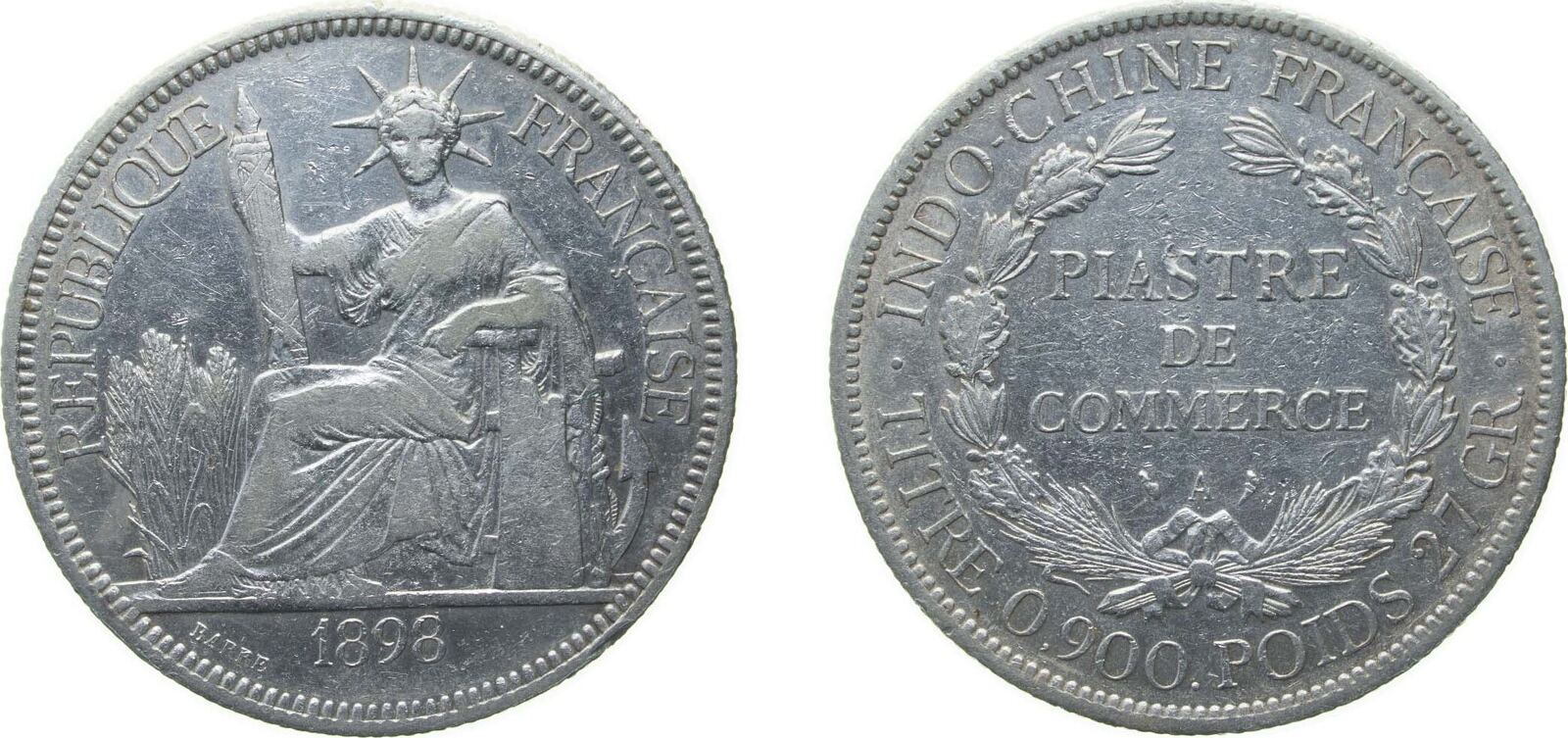 1898 A Paris Mint French Indochina French colony 1898 A 1 Piastre ...