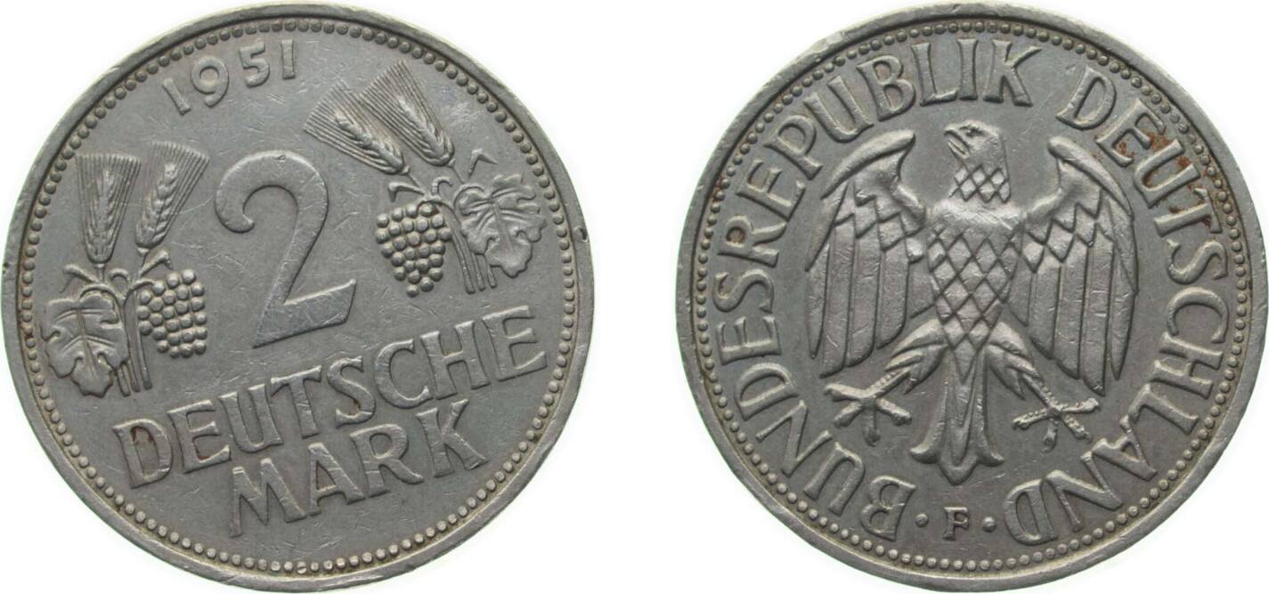 1951 F Stuttgart Mint Germany Federal Republic of Germany 1951 F 2 ...