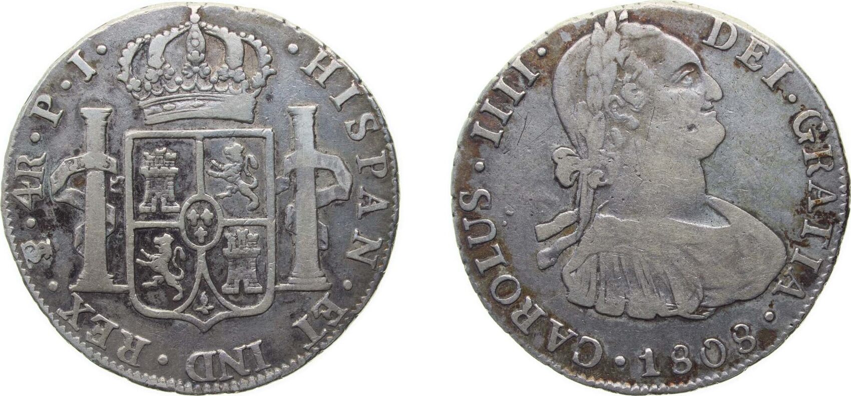 1808 PTS PJ Potosi Mint Bolivia Spanish colony 1808 PTS PJ 4 Reales ...