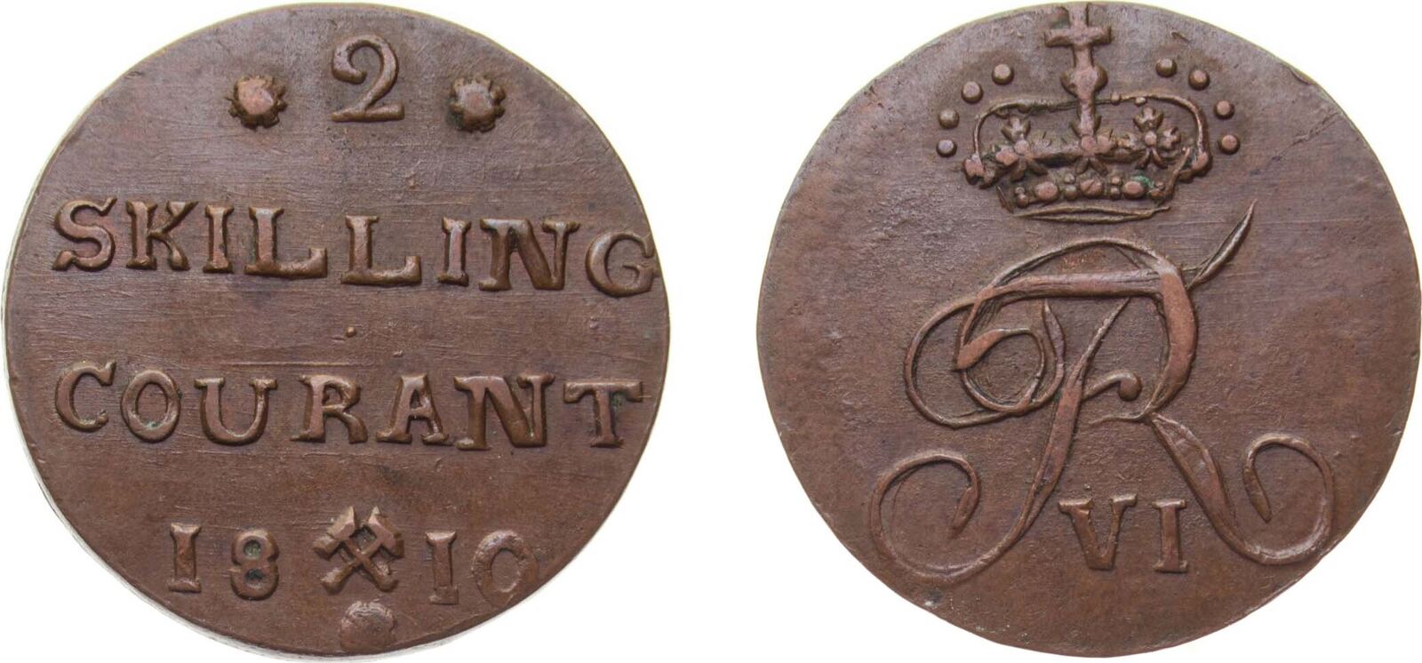 Norway Kingdom 1810 2 Skilling Courant - Frederik VI Copper (3449000) 7 ...
