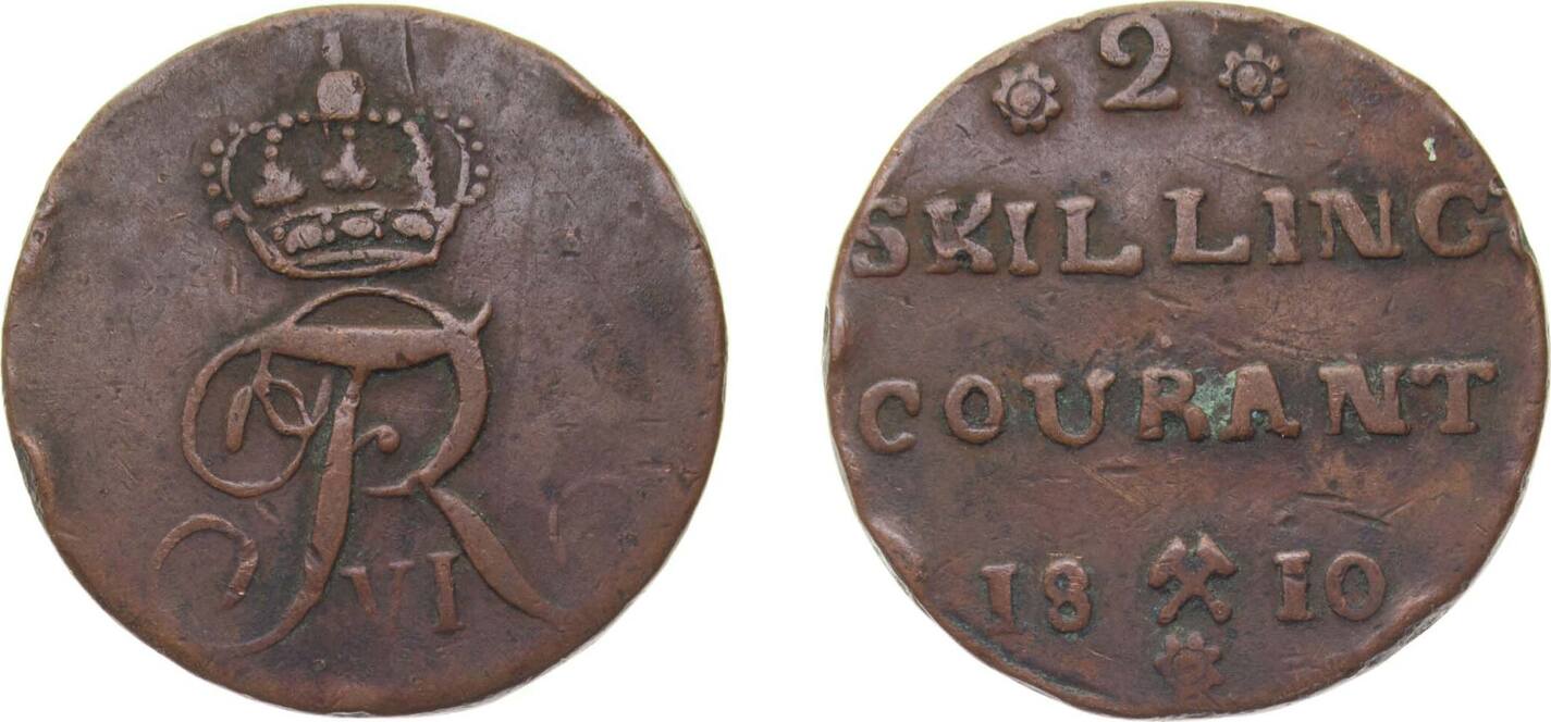 Norway Kingdom 1810 2 Skilling Courant - Frederik VI Copper (3449000) 9 ...