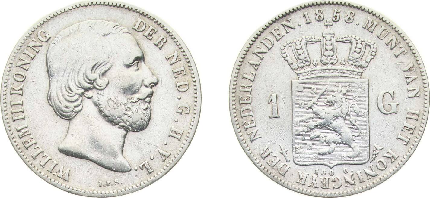 1858 Utrecht Mint Netherlands Kingdom 1858 1 Gulden - Willem III Silver ...