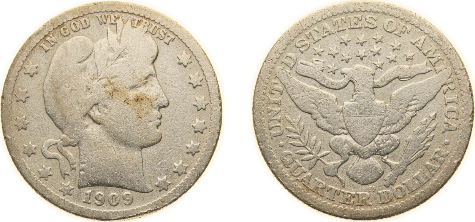 1909 O New Orleans Mint United States Federal republic 1909 O ¼ Dollar ...