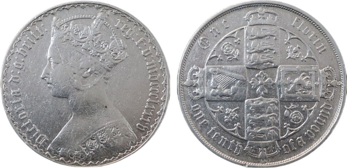 GREAT BRITAIN 1885 VICTORIA GOTHIC TYPE FLORIN VF | MA-Shops