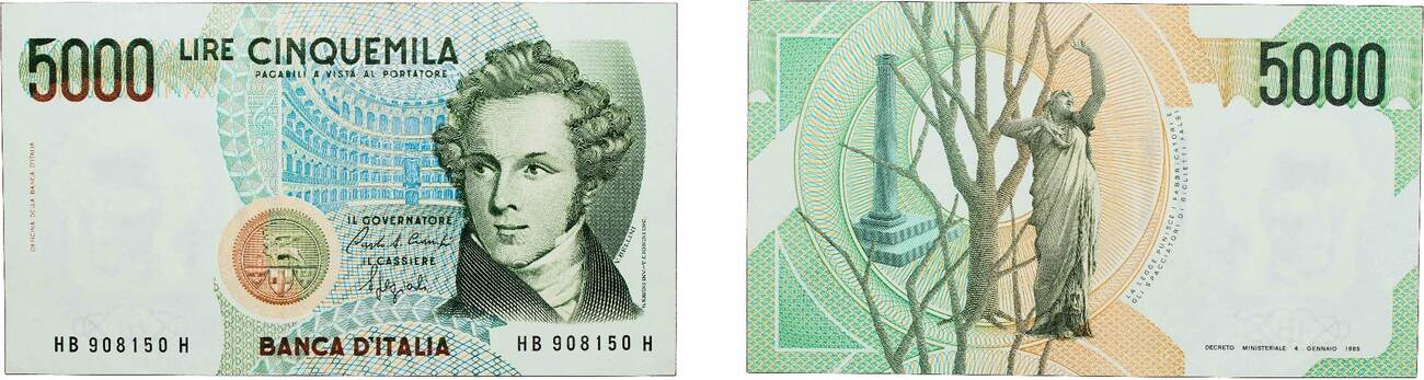 Italy Republic 1985 5000 Lire (Bellini) Paper UNC P 111 | MA-Shops