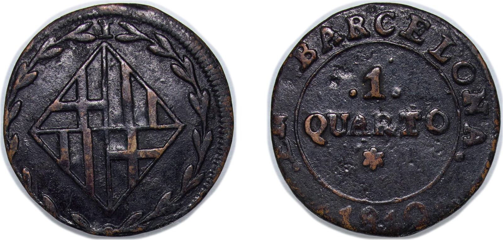 1810 Barcelona Mint Spain Principality of Catalonia 1810 1 Quarto ...