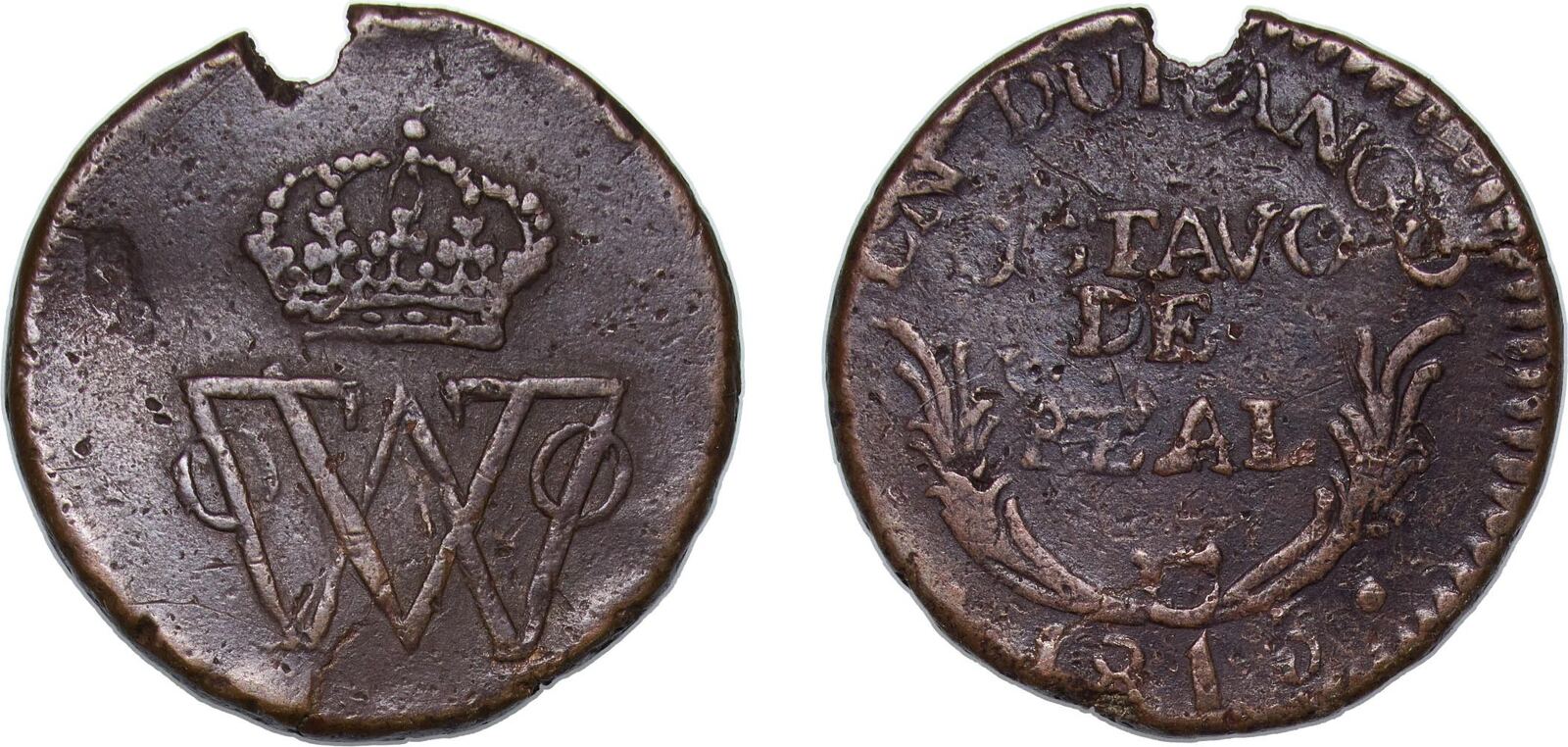 Durango, State of 1815 ⅛ Real Octavo (Royalist Coinage) Copper 7.54g VF ...