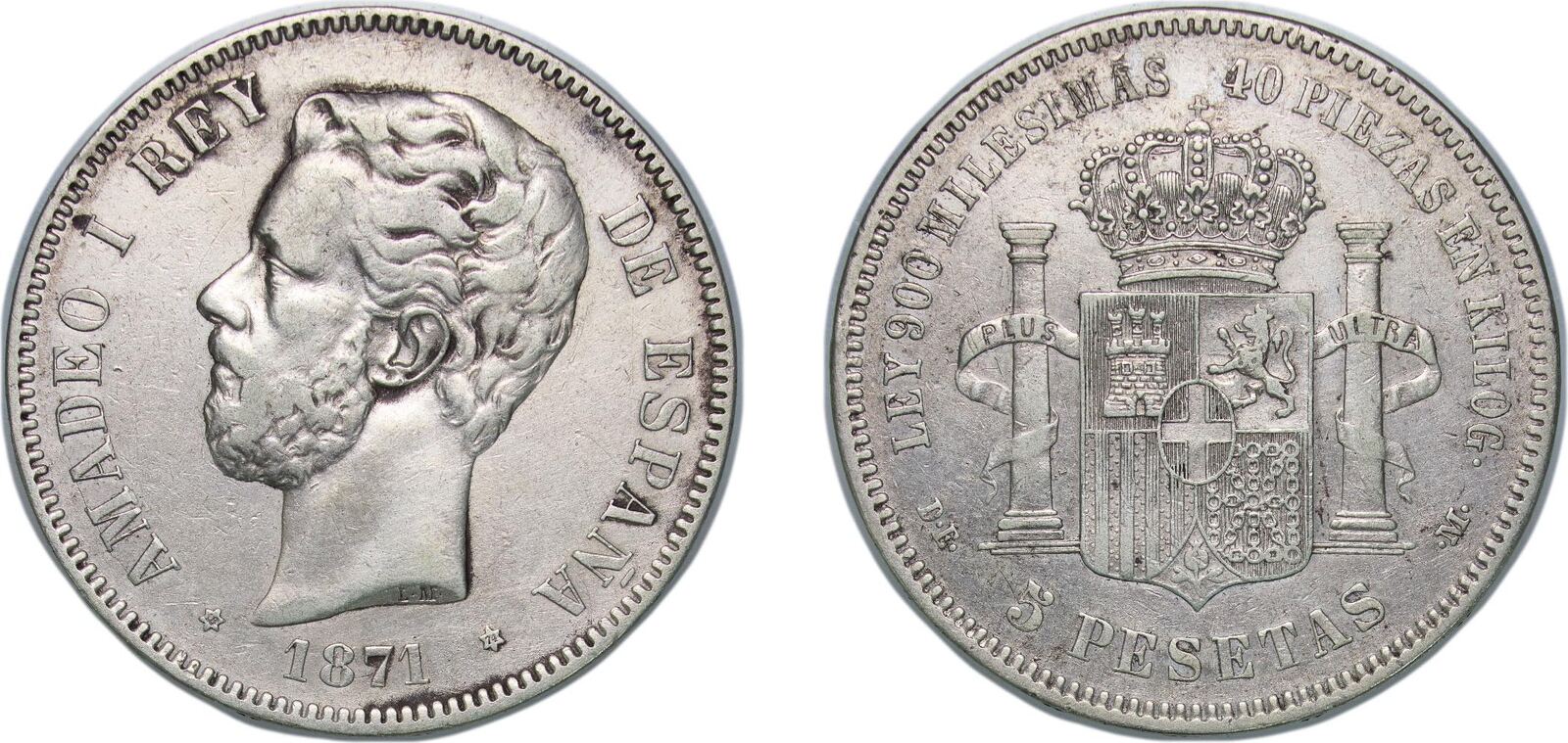 1871 *18-74 DEM Madrid Mi Spain Kingdom 1871 *18-74 DEM 5 Pesetas ...