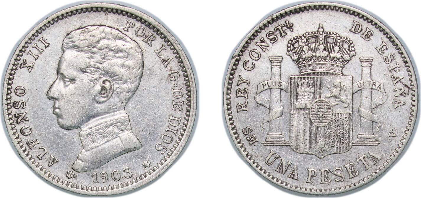 1903 *19-03 SMV Madrid Mi Spain Kingdom 1903 *19-03 SMV 1 Peseta ...