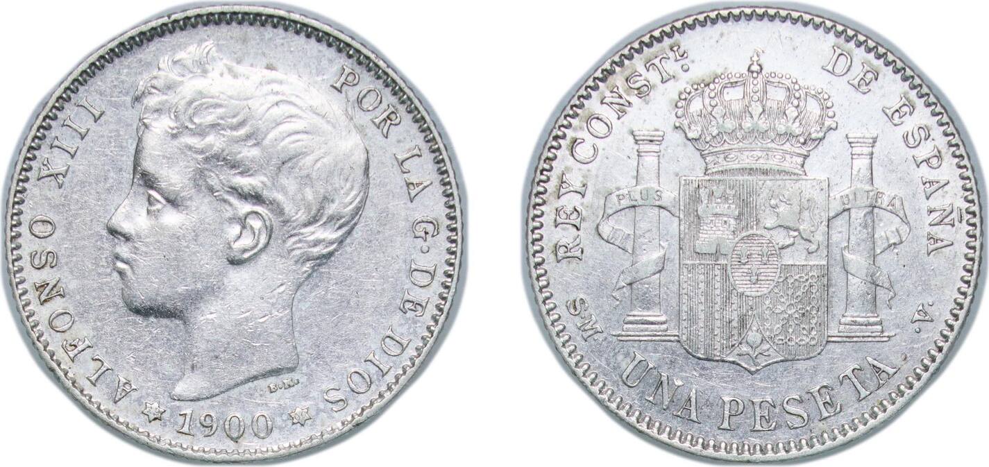 1900 *19-00 SMV Madrid Mi Spain Kingdom 1900 *19-00 SMV 1 Peseta ...