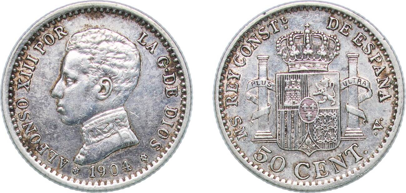 1904 *0-4 SMV Madrid Mint Spain Kingdom 1904 *0-4 SMV 50 Centimos ...