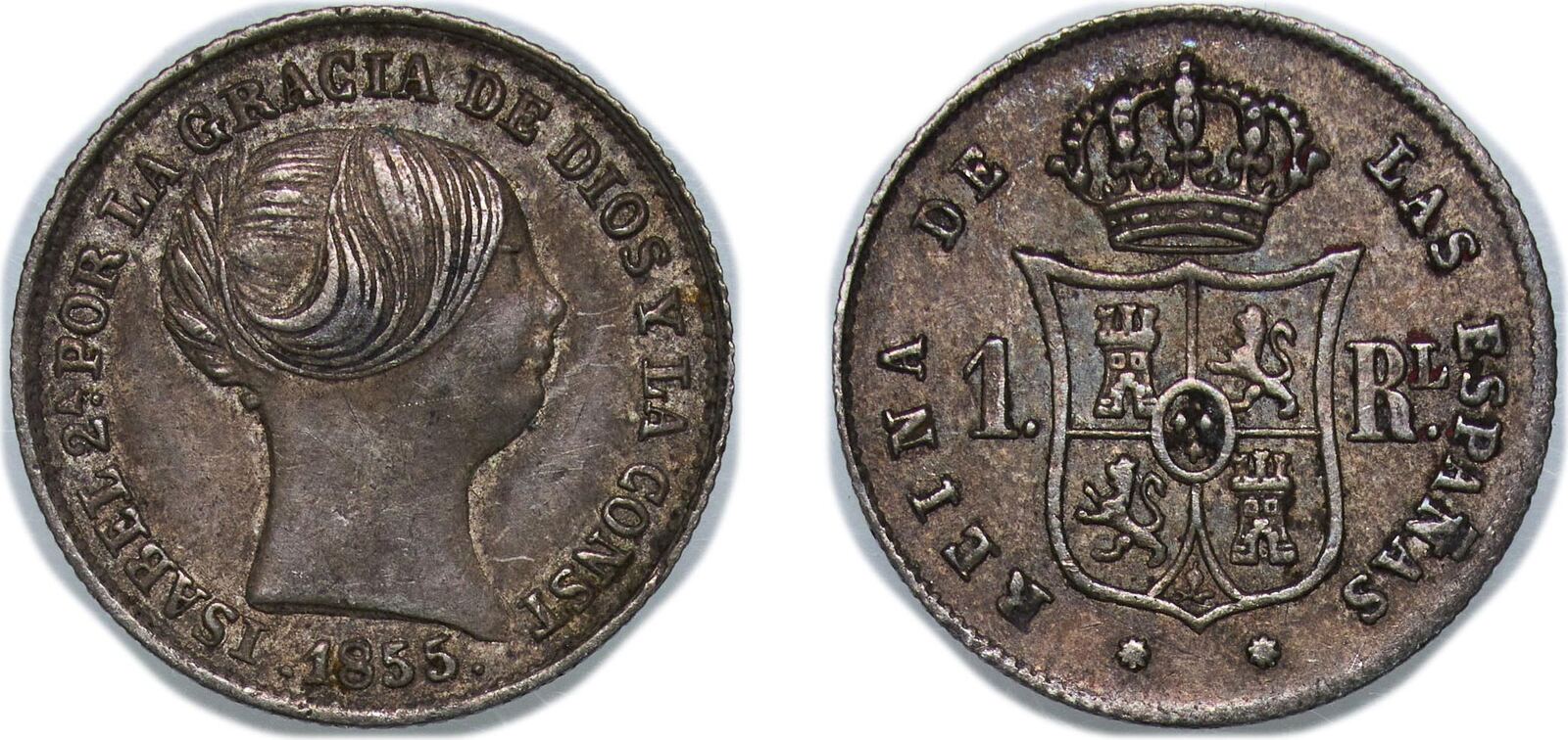 1855 Barcelona Mint Spain Kingdom 1855 1 Real - Isabel II Silver (.900 ...