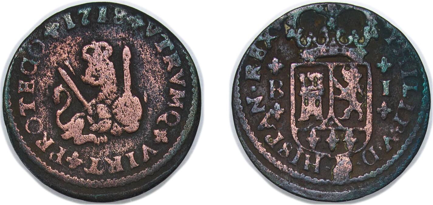 1718 B Barcelona Mint Spain Kingdom 1718 B 1 Maravedi - Philip V Copper ...