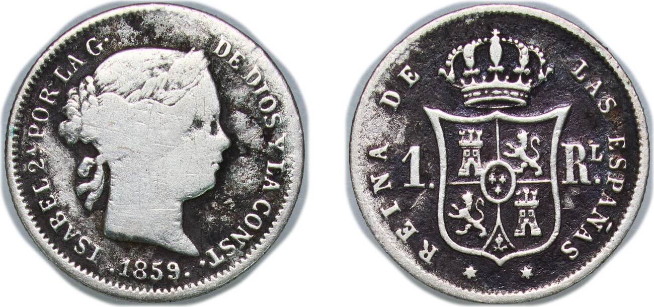 1859 Madrid Mint Spain Kingdom 1859 1 Real - Isabel II Silver (.900 ...