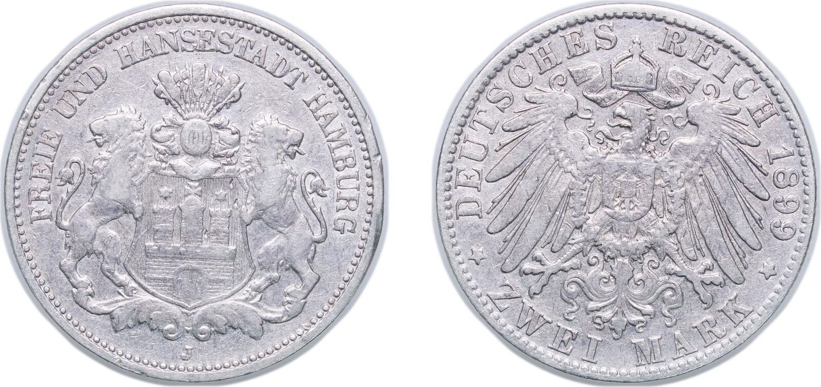 2 Marks Germany Free Hanseatic city of Hamburg German states 1899 J 2 ...
