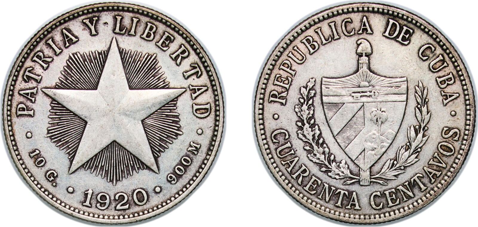 1920 Philadelphia Mint Cuba First Republic 1920 40 Centavos Silver ...