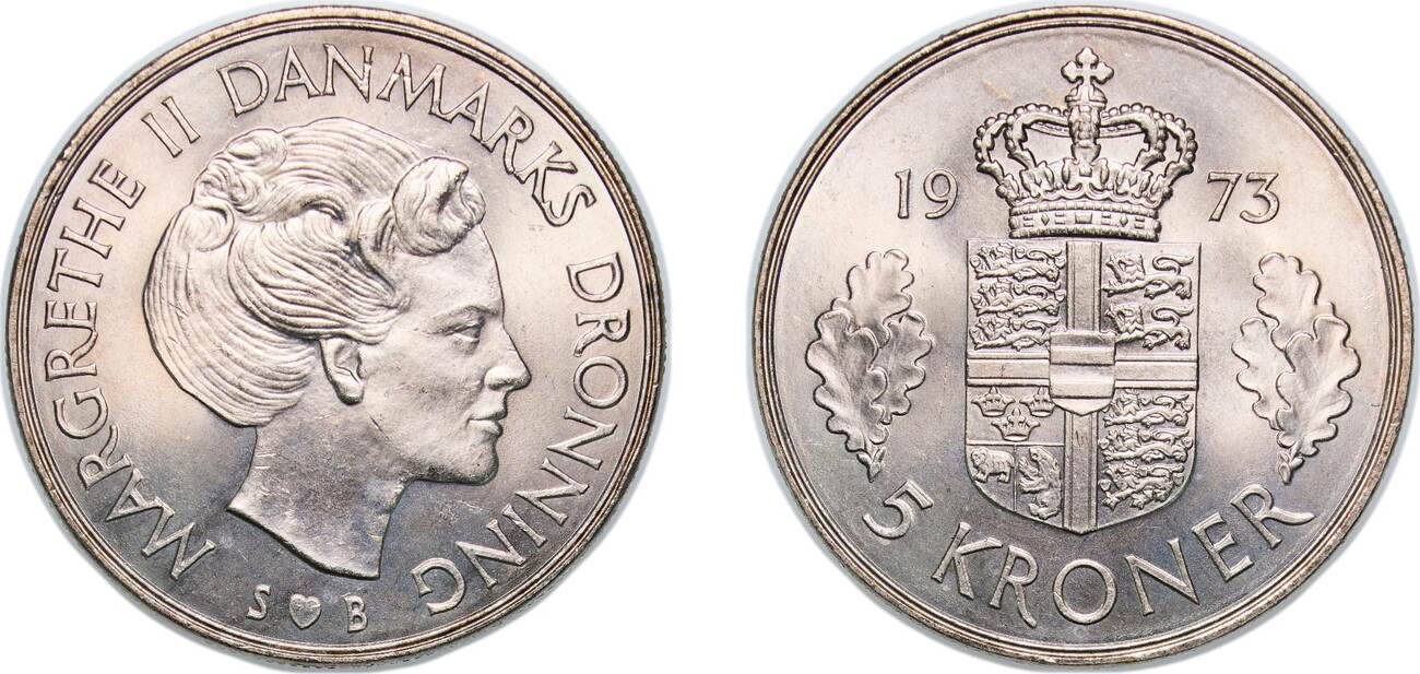 1973 S♥B Royal Danish Mint Denmark 1973 S♥B 5 Kroner - Margrethe II ...