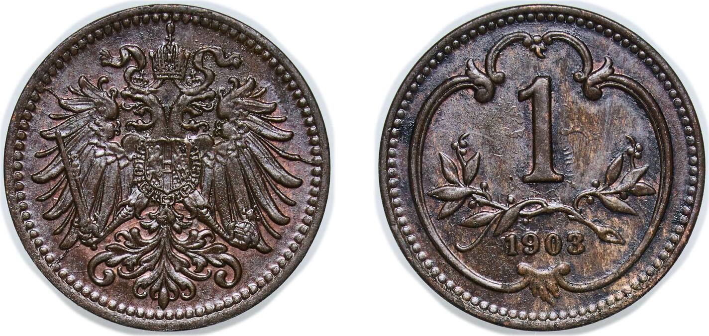 Austria Archduchy of Austria 1903 1 Heller Bronze (Cu 950, Sn 40, Zn 10 ...