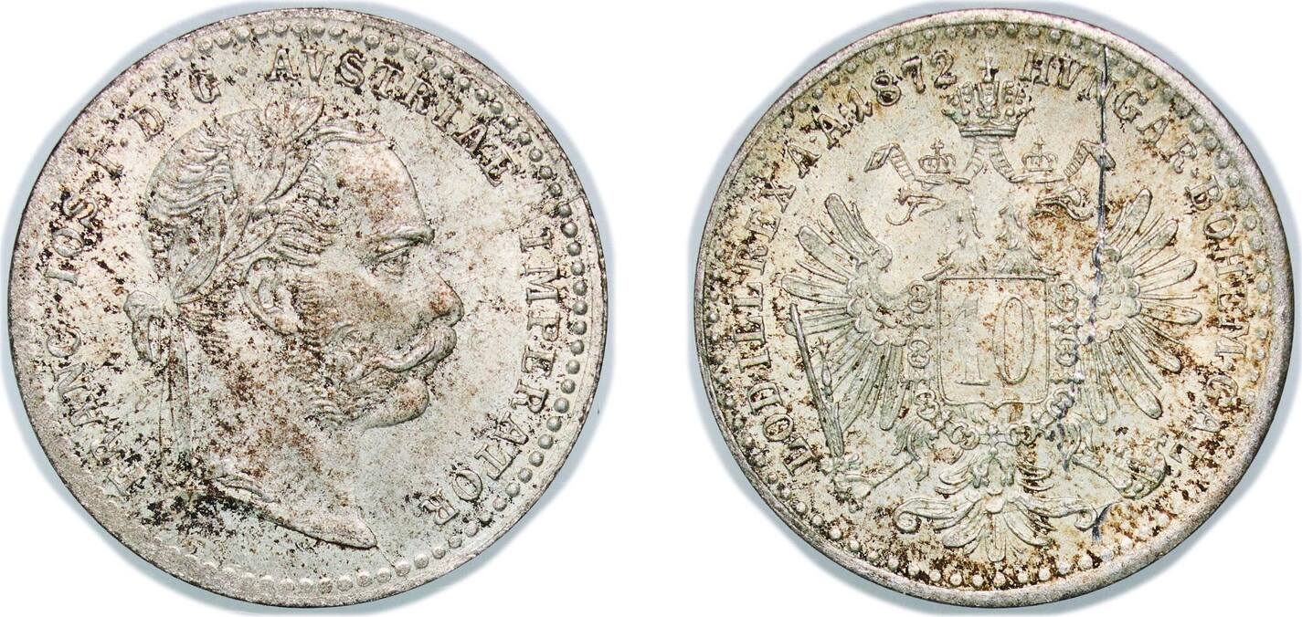 Austria Archduchy of Austria 1872 10 Kreuzers - Francis Joseph I Billon ...