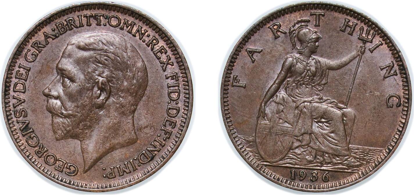 1936 Royal Mint Great Britain United Kingdom 1936 1 Farthing - George V ...