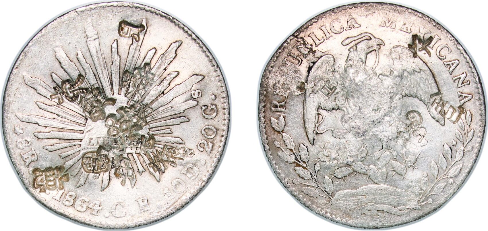 1864 C CE Culiacán Mint Mexico Federal Republic 1864 C CE 8 Reales 文 春 Silver (.903) Culiacán ...