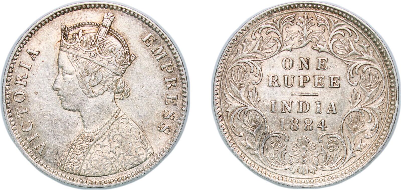 India - British colony 1884 1 Rupee - Victoria Silver (.917) (36846570 ...