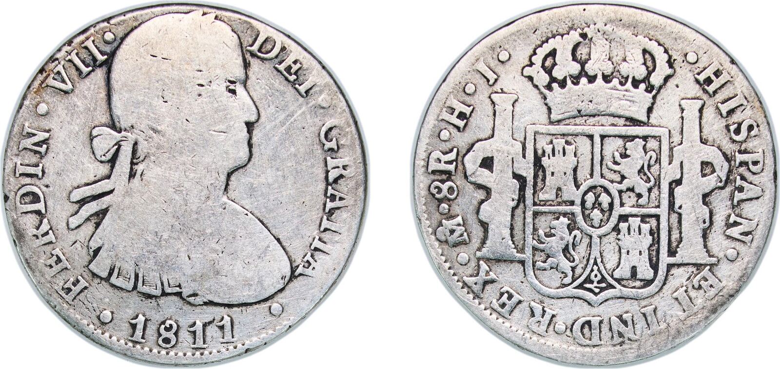 1811 Mo HJ Mexico City Mint Mexico Spanish colony 1811 Mo HJ 8 Reales - Ferdinand VII Silver ...