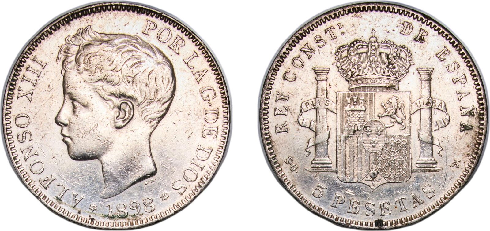 1898 *18-98 SGV Madrid Mi Spain Kingdom 1898 *18-98 SGV 5 Pesetas - Alfonso XIII (3rd portrait ...