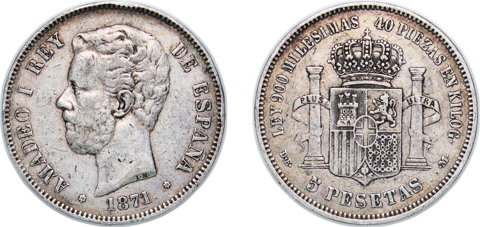 1871 *18-74 DEM Madrid Mi Spain Kingdom 1871 *18-74 DEM 5 Pesetas ...