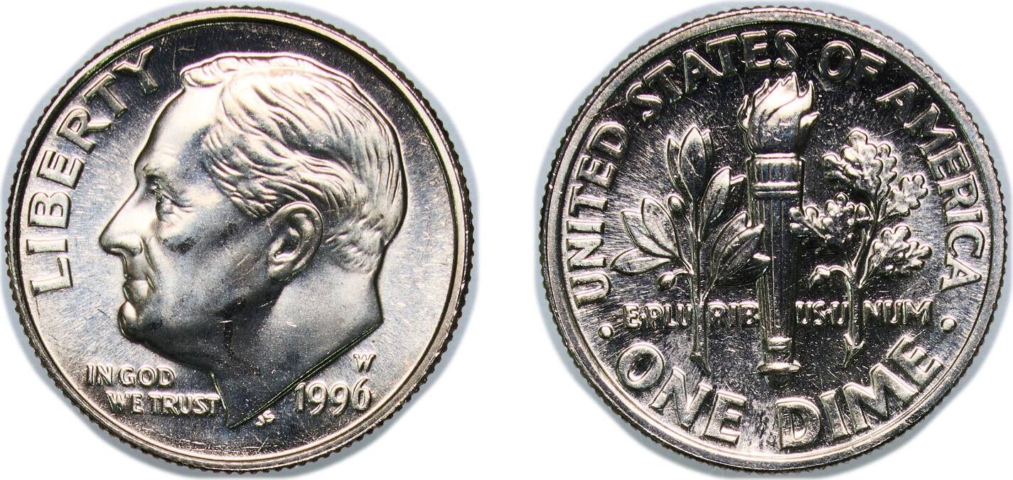 United States Federal republic 1996 W 1 Dime Roosevelt Dime Copper ...
