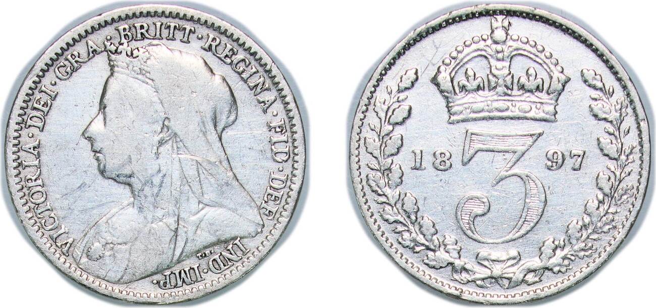 Great Britain United Kingdom 1897 3 Pence - Victoria (3rd portrait; incl. Maundy) Silver (.925 ...
