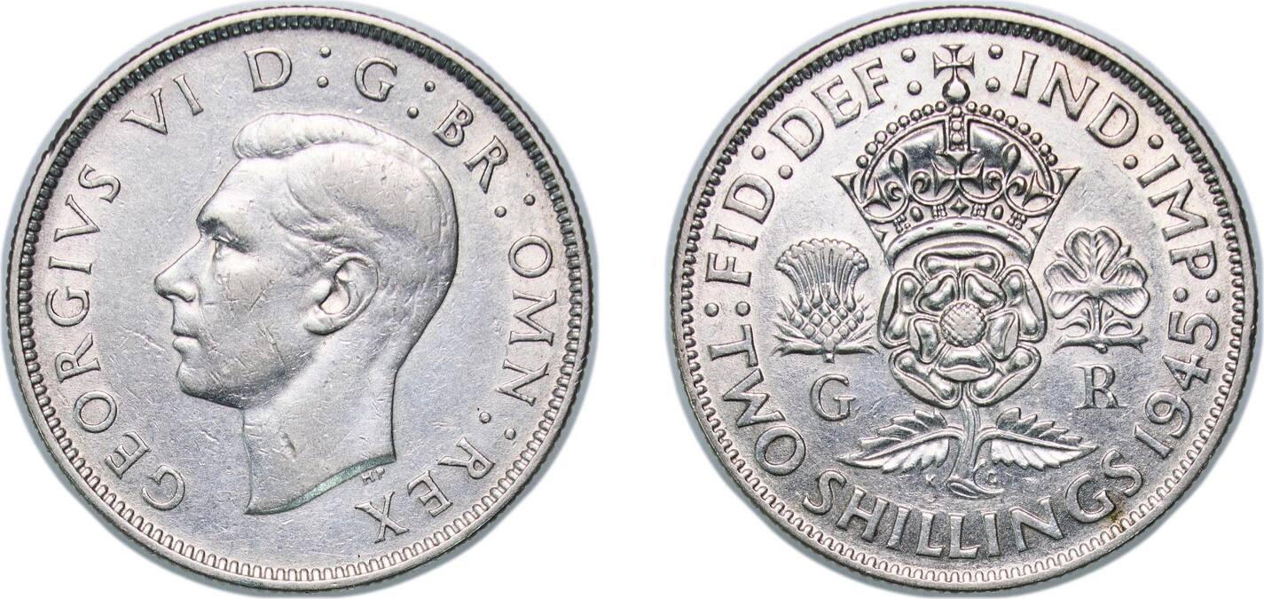 Great Britain 1945 2 Shillings - George VI (with 'IND:IMP') Silver ...