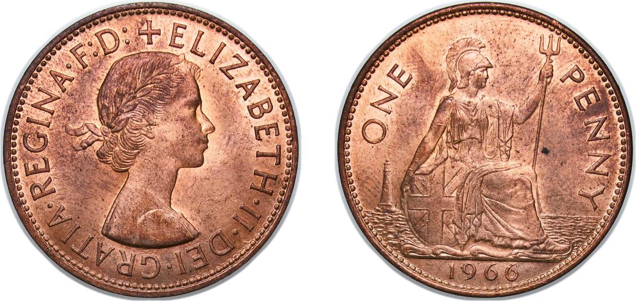 Great Britain 1966 1 Penny - Elizabeth II (1st portrait; without 'BRITT ...