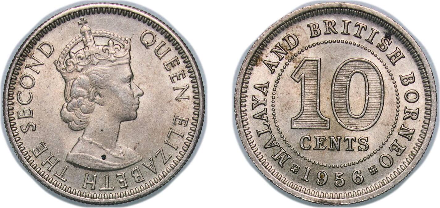 British Malaysia Malaya and British Borneo British colony 1956 10 Cents - Elizabeth II Copper ...