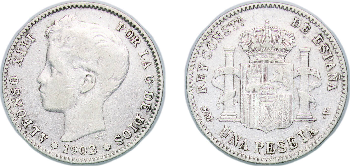 1902 SMV Madrid Mint Spain Kingdom 1902 SMV 1 Peseta - Alfonso XIII ...