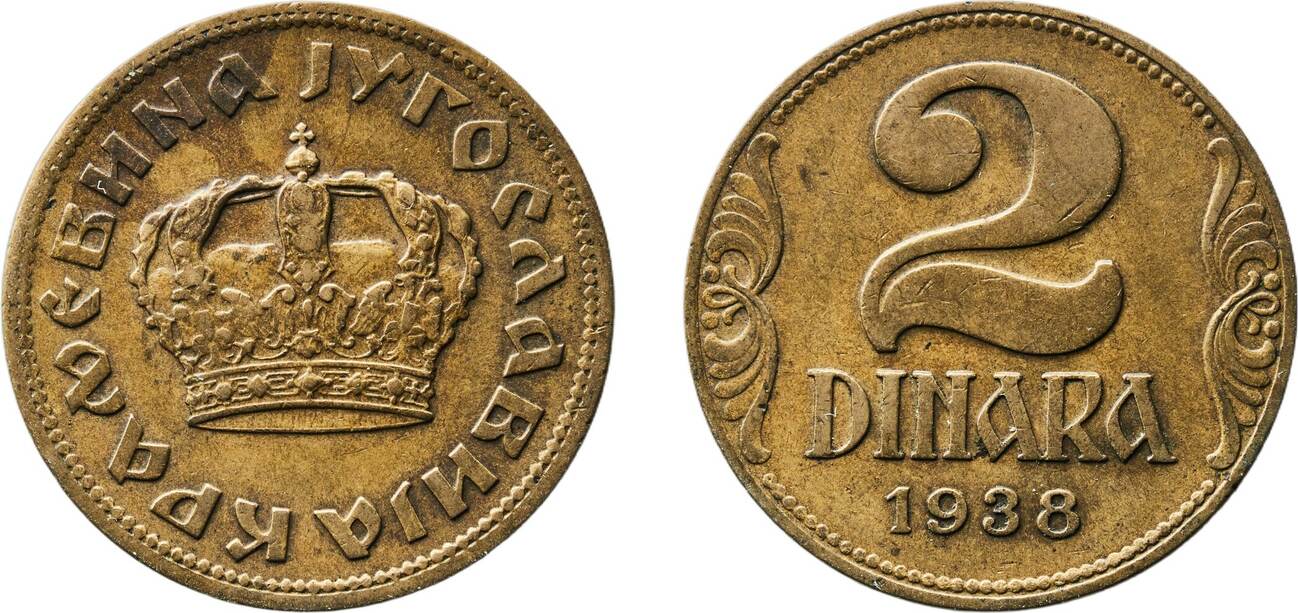 2 Dinars 1938 Paris Mint Yugoslavia 1938 2 Dinara - Petar II (large ...