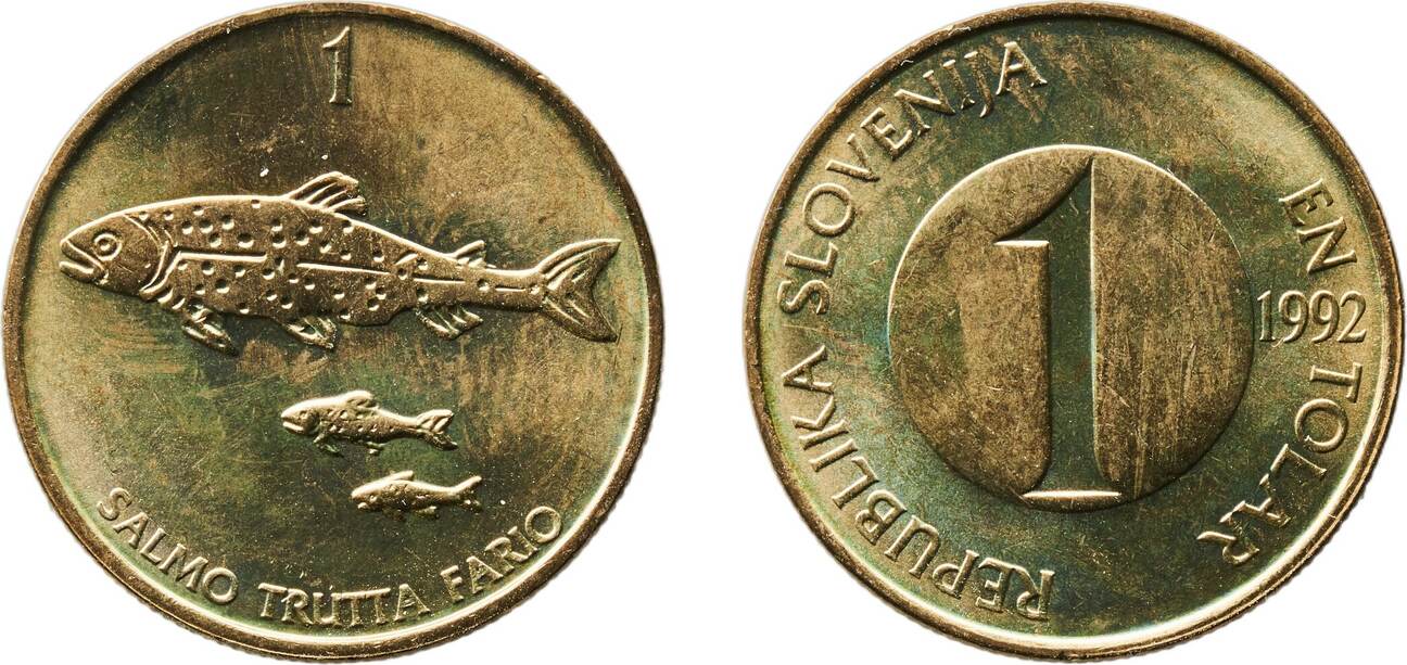 1992 Hungarian mint Slovenia 1992 1 Tolar Nickel brass (78% Copper, 20% ...