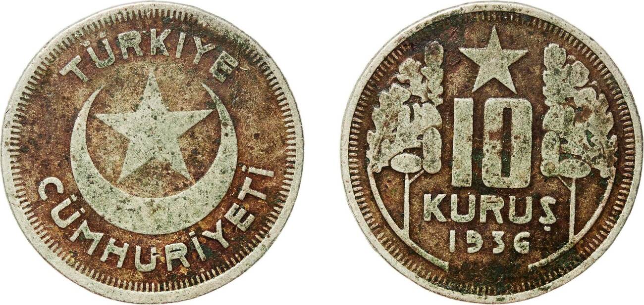 1936 Turkish State Mint Turkey Republic 1936 10 Kuruş Copper-nickel (75 ...