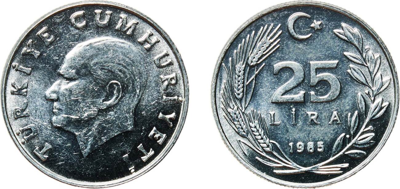 1985 Turkish State Mint Turkey Republic 1985 25 Lira Aluminium (Etial ...