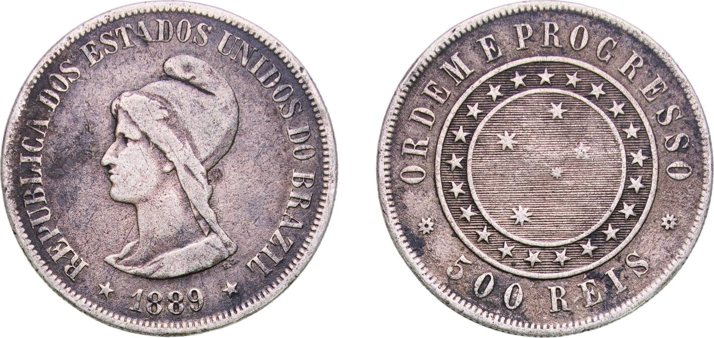 Brazil Republic of the United States of Brazil 1889 500 Réis Silver ...