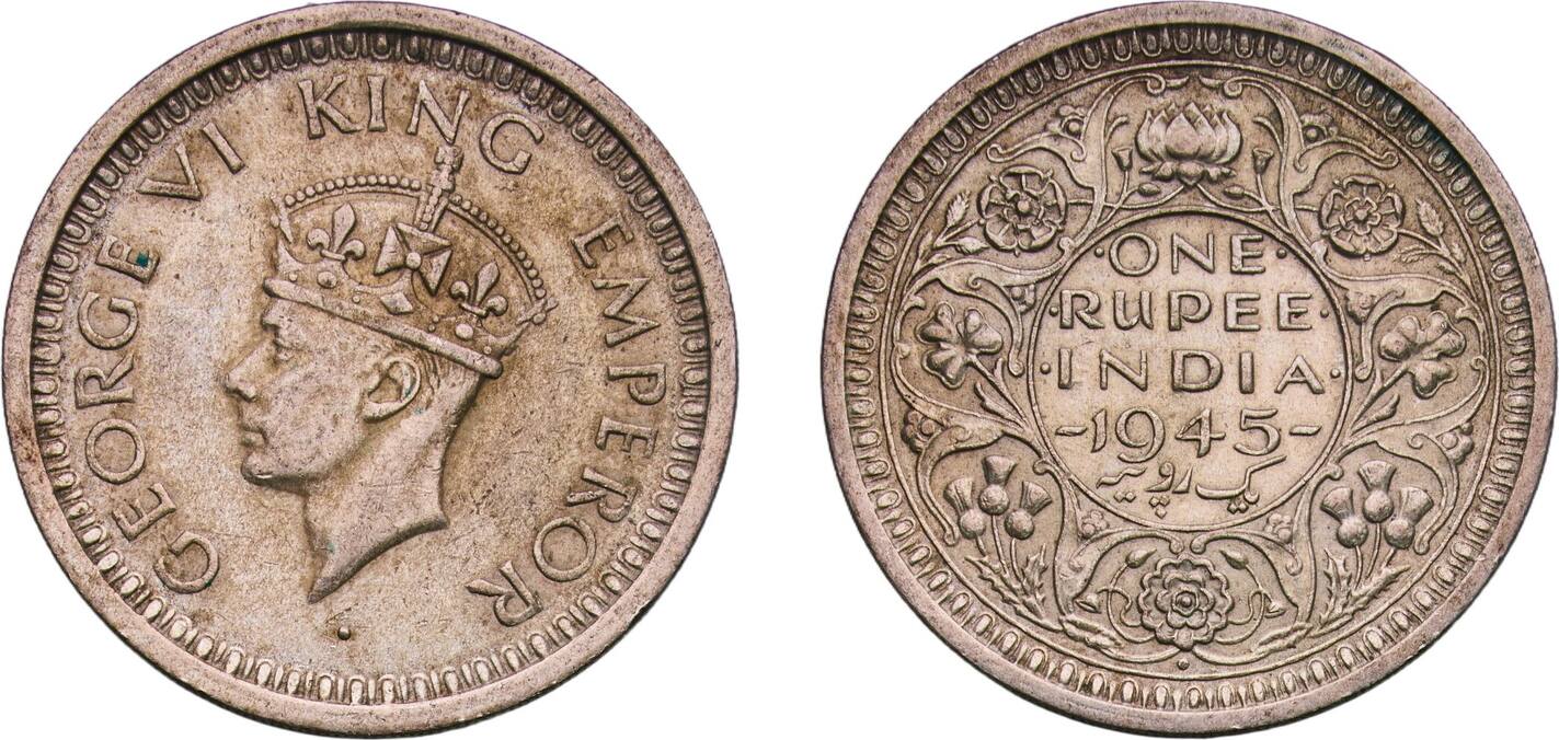 1945 • Bombay Mint India British Raj 1945 • 1 Rupee - George VI Silver ...