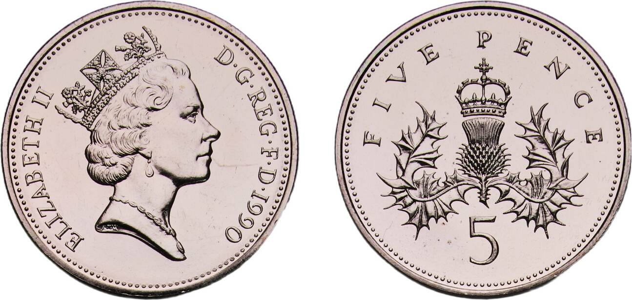 1990 Royal Mint Great Britain United Kingdom 1990 5 Pence - Elizabeth ...