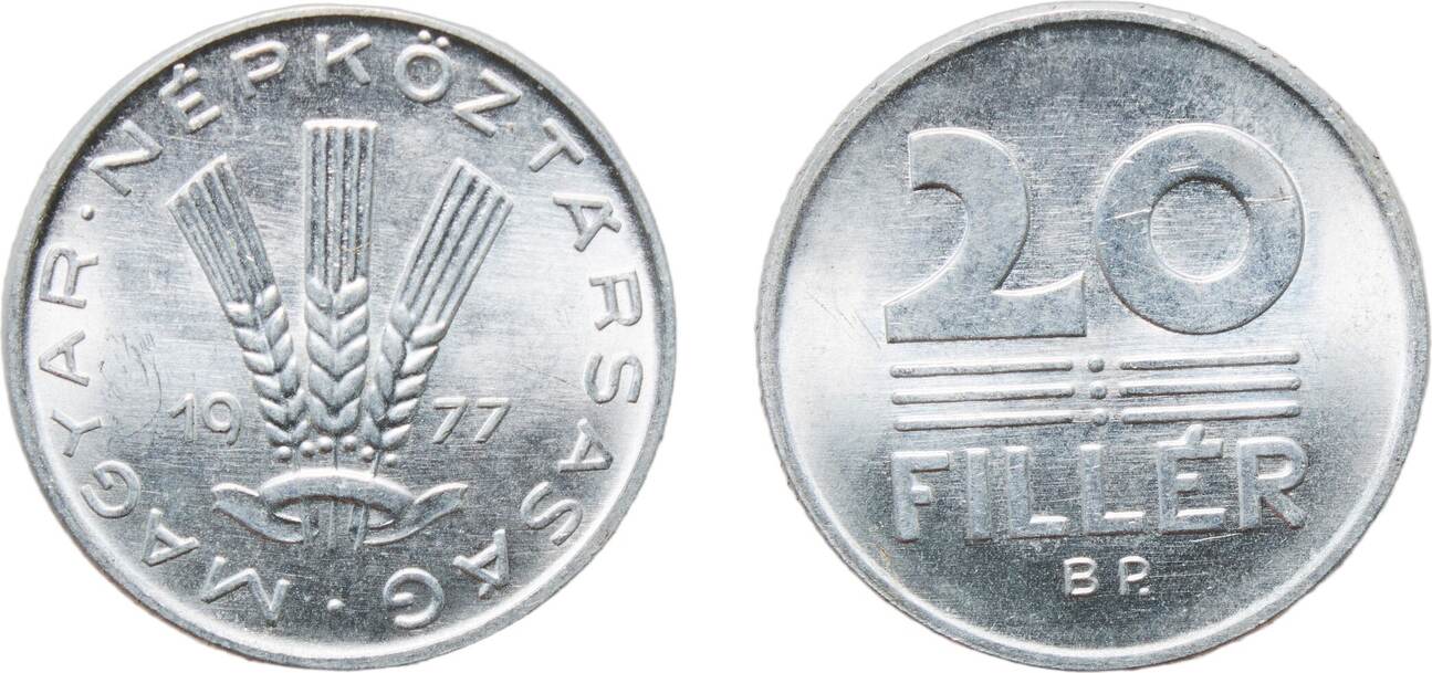 1977 BP. Hungarian mint Hungary People's Republic 1977 BP. 20 Fillér Aluminium (Aluminium 97% ...