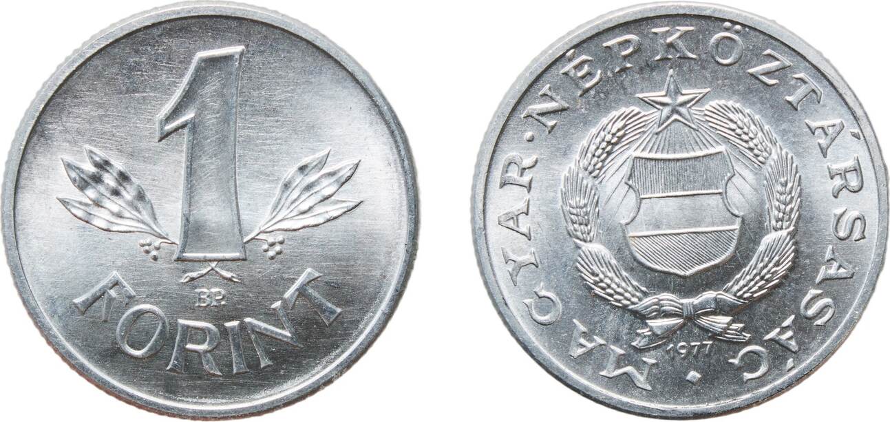 1977 BP. Hungarian mint Hungary People's Republic 1977 BP. 1 Forint Aluminium (Aluminium 97% ...