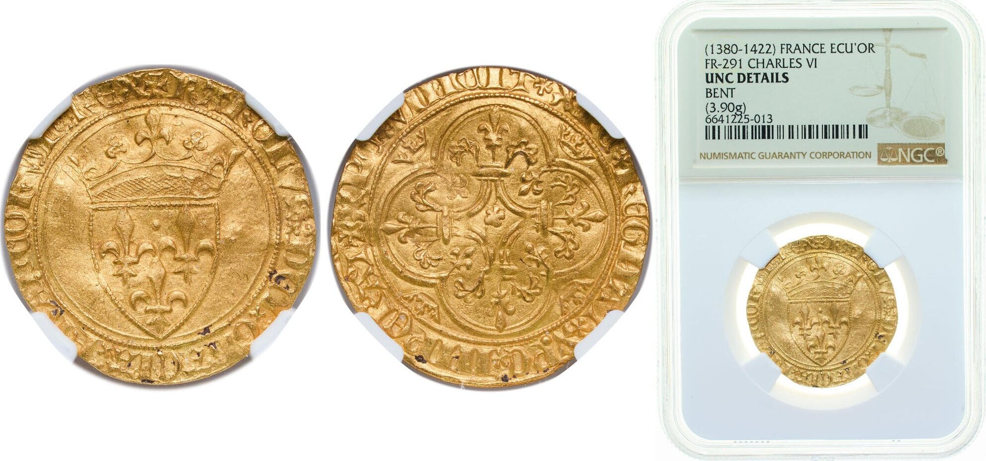 1 Gold Ecu France 1380-1422 Ecu d'Or - Charles VI Gold (.999) 3.90g NGC ...