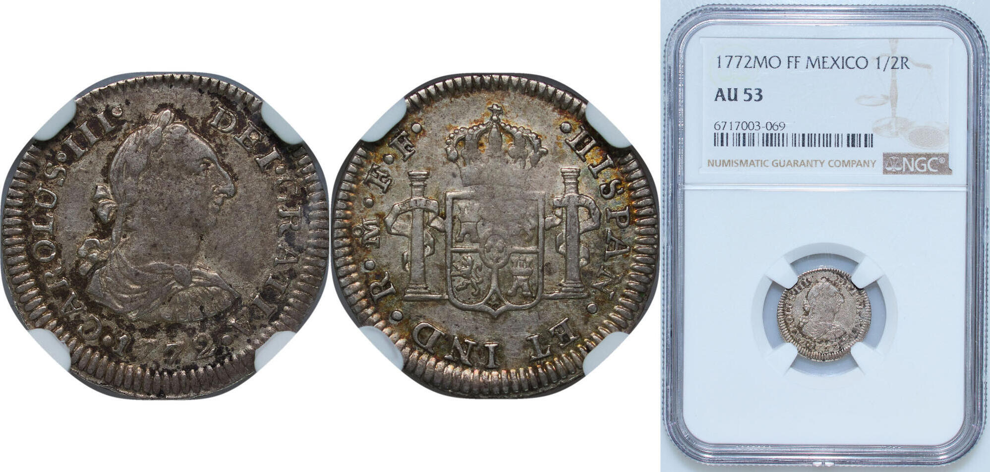 1772 Mo FF Mexico City Mi Mexico 1772 Mo FF ½ Real - Carlos III Silver ...
