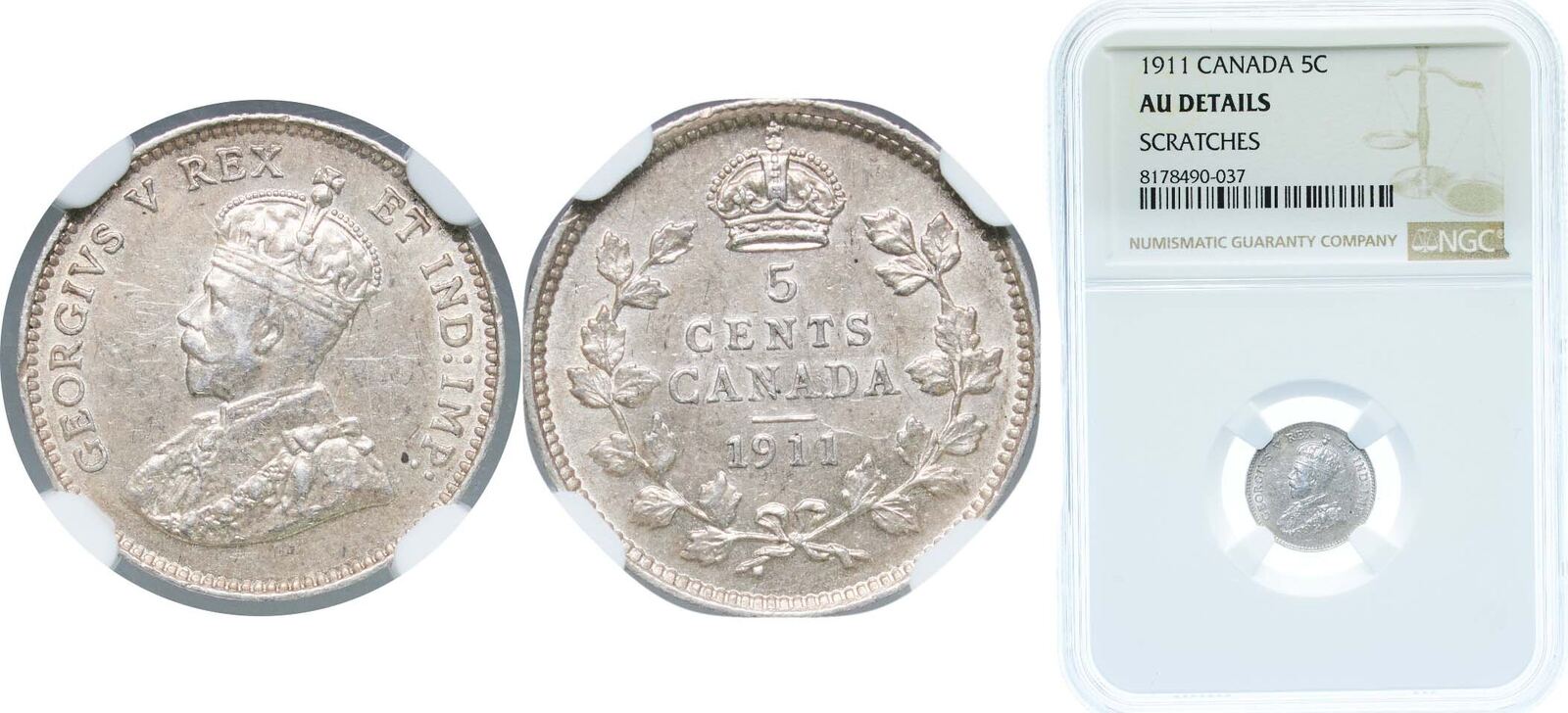 1911 Royal Canadian Mint Canada British Dominion 1911 5 Cents - George ...