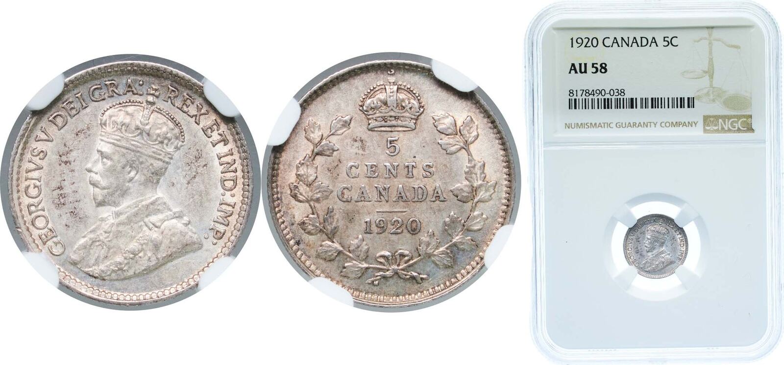 1920 Royal Canadian Mint Canada Commonwealth 1920 5 Cents - George V ...